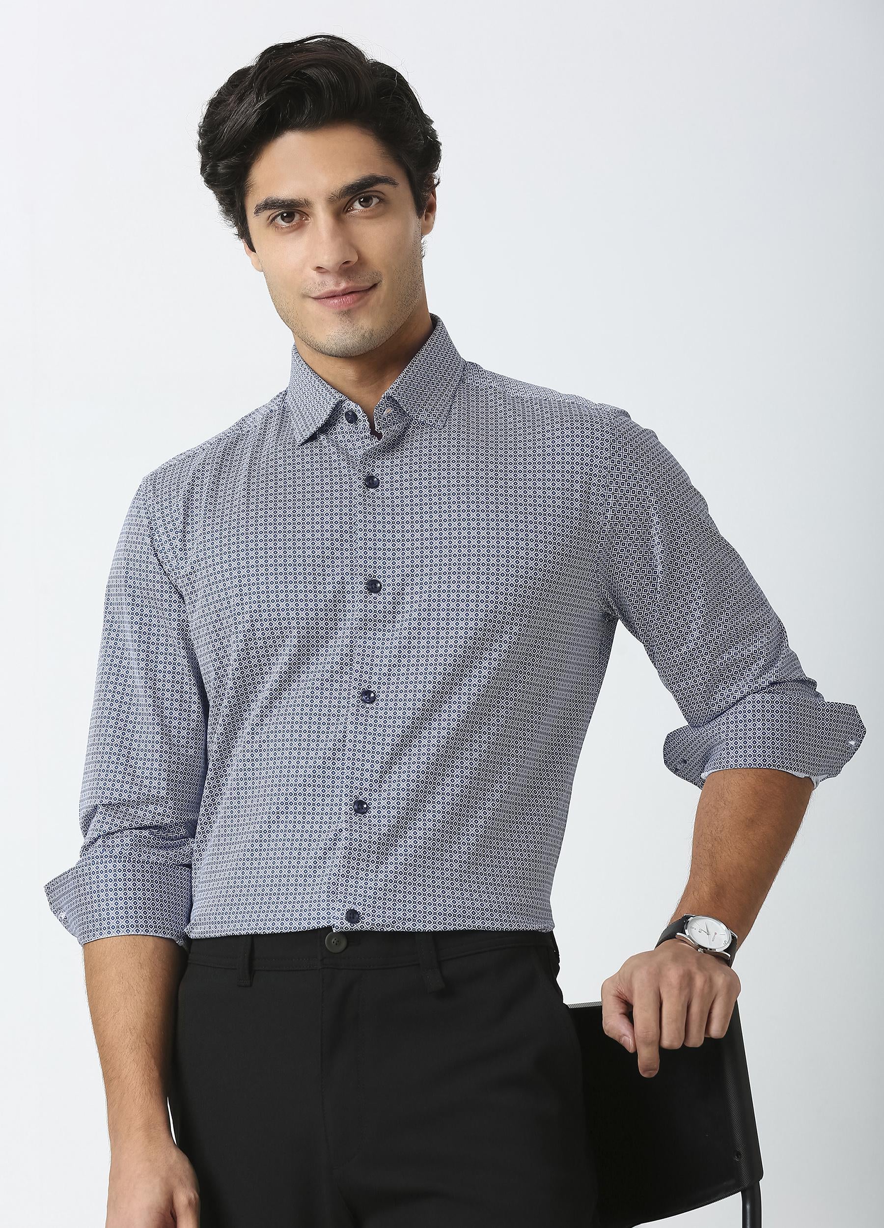 Dori: Print knit shirt Blue
